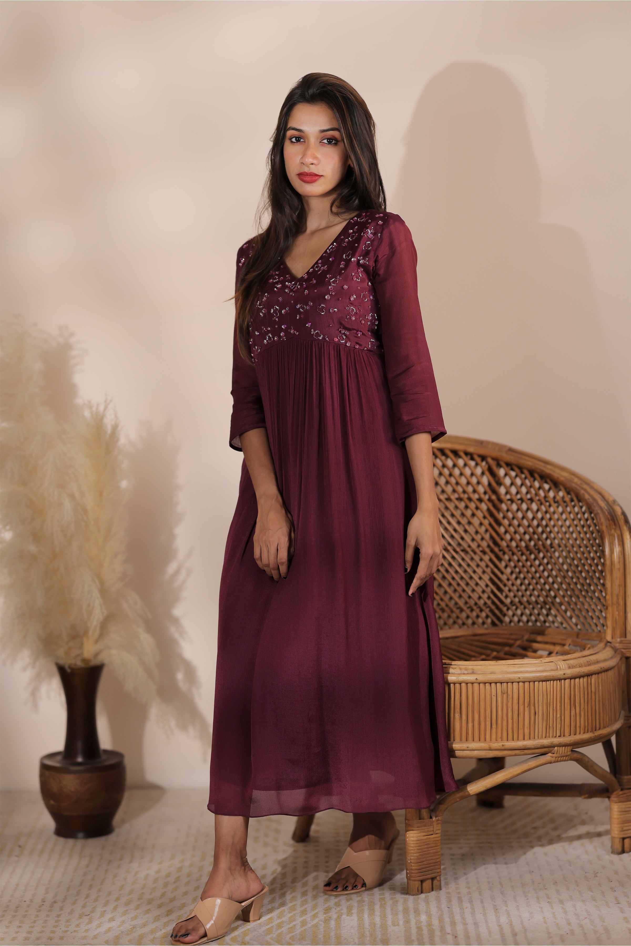 Paris Wine Red Chinnon Frock – Paris De Boutique