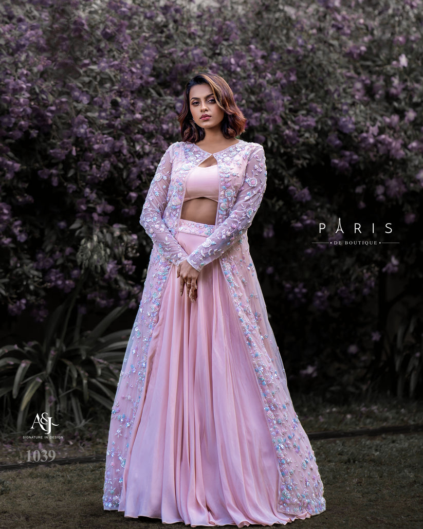 Paris peach crape silk lehenga – Paris De Boutique