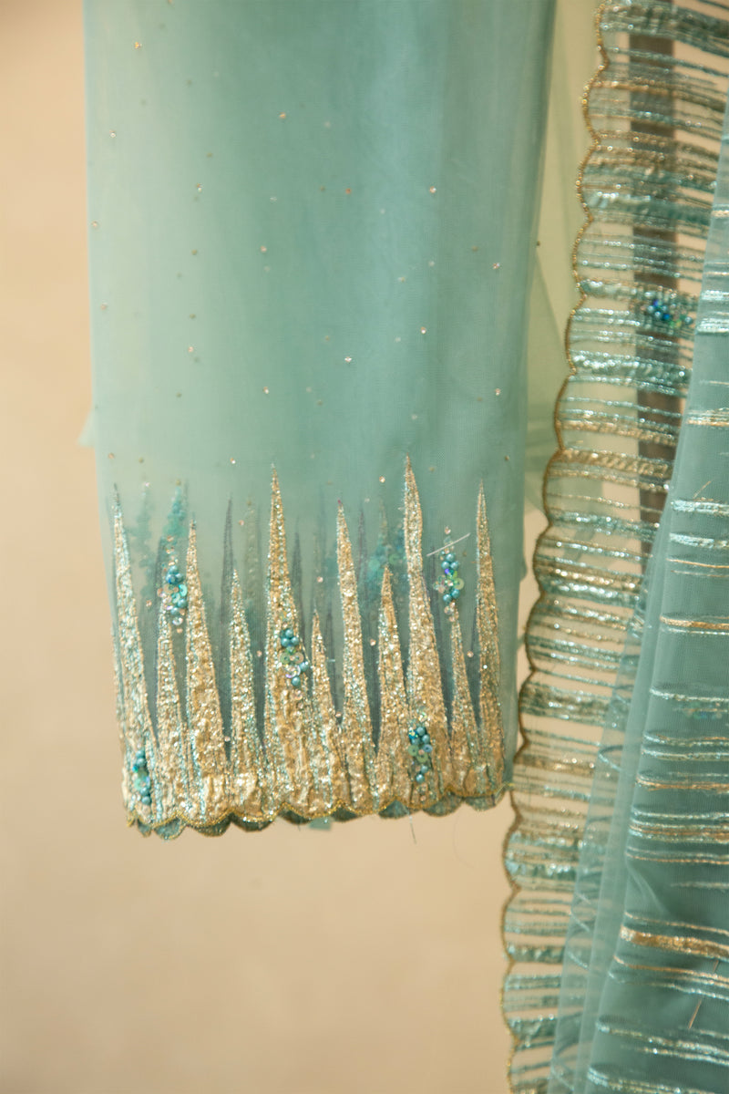 Aqua Blue Turkish Organza Saree – Paris De Boutique